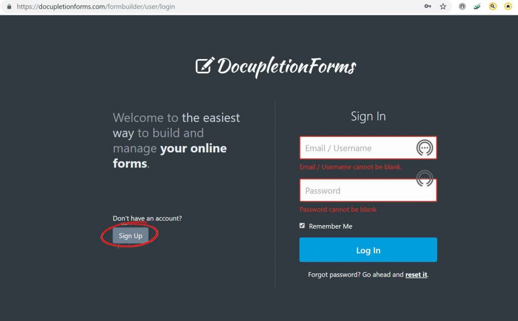 How to signup to use the FREE Form Editor inside of DocupletionForms ...